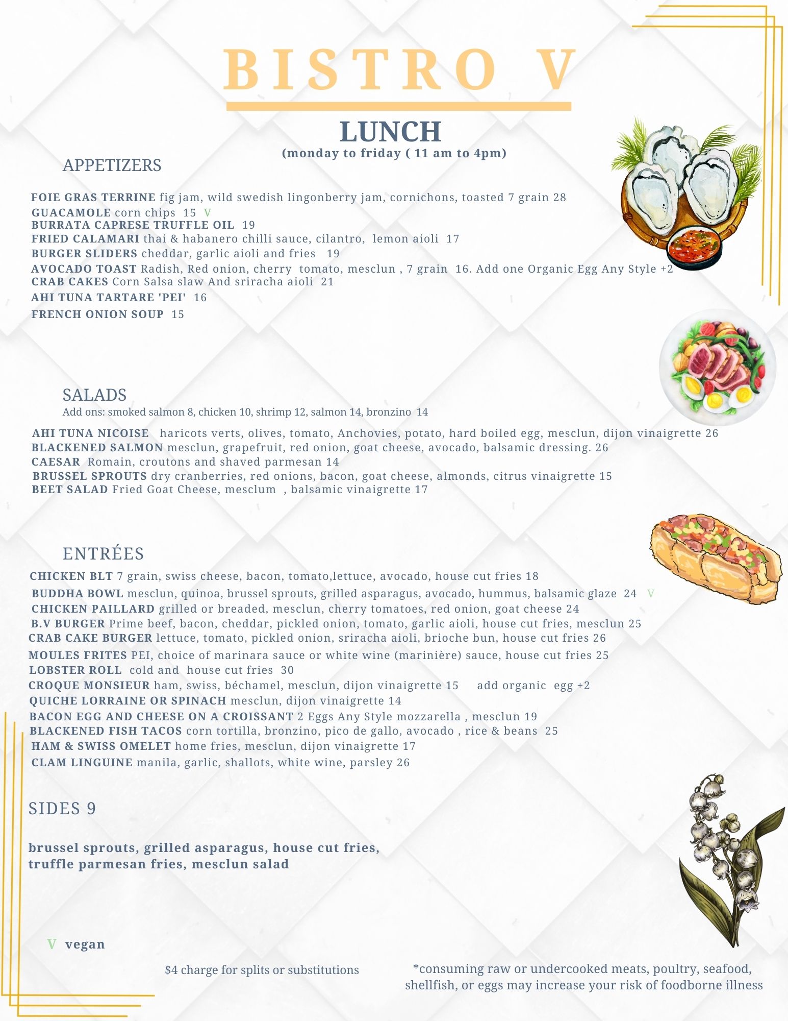French Bistro Hours & Menus - Bistro V | French Bistro, Patisserie ...